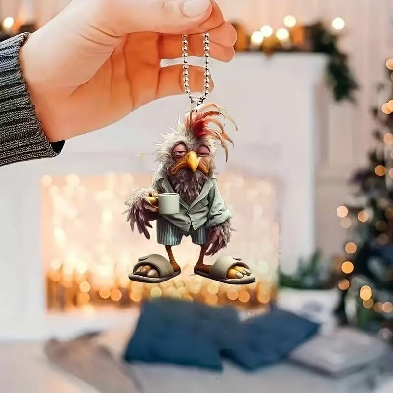 Новая креативная 2d акриловая автомобильная игрушка-цыпленок/декоративное кольцо/брелок для ключей, используемая для подвески зеркала заднего вида в салоне автомобиля, украшения дома