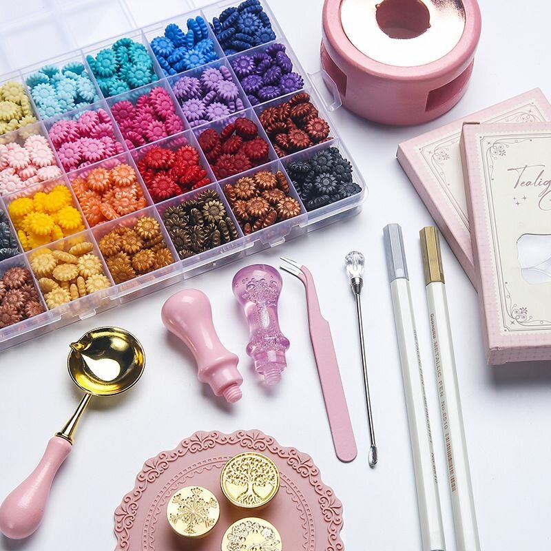 Набор Все для сургучной печати 24 цвета 600 гранул - 1 штамп/печать для сургуча