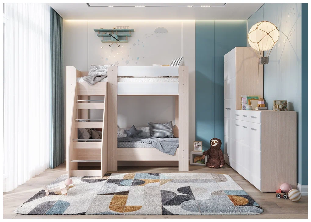 Двухъярусная кровать "Симба", ЛДСП, дуб белфорт, белый, для детей