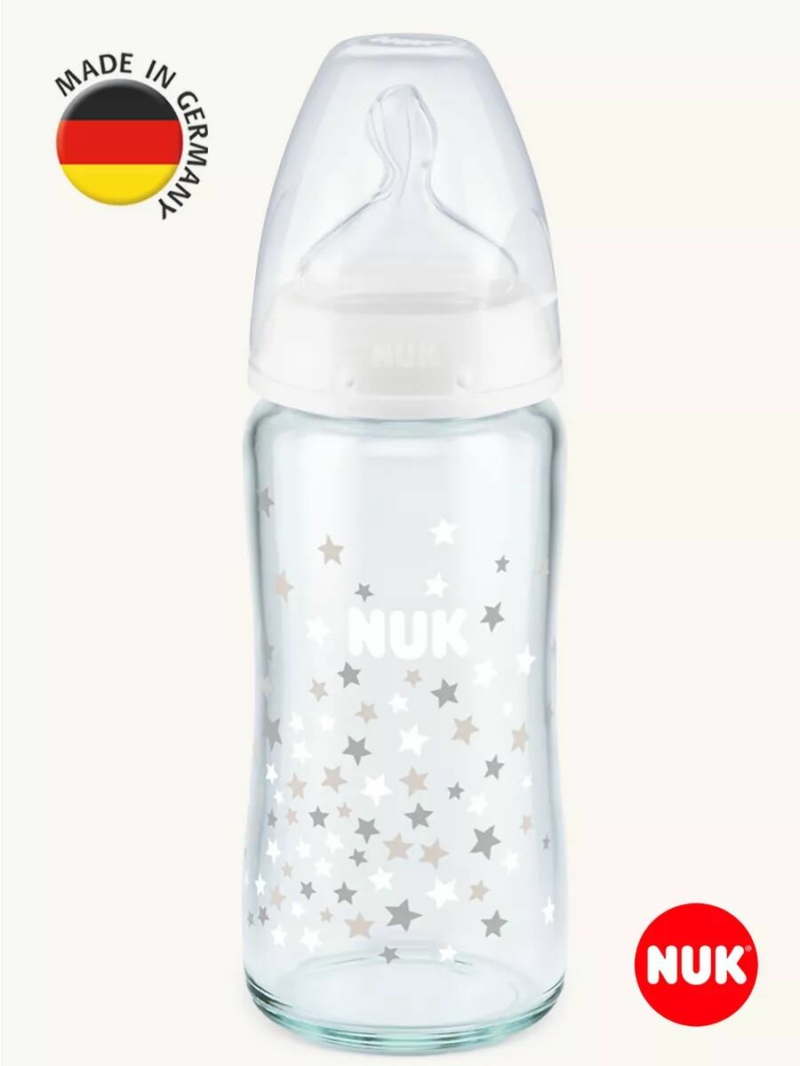 Бутылочка из стекла 240 мл с ИТ с соской из силикона с потоком M 0+