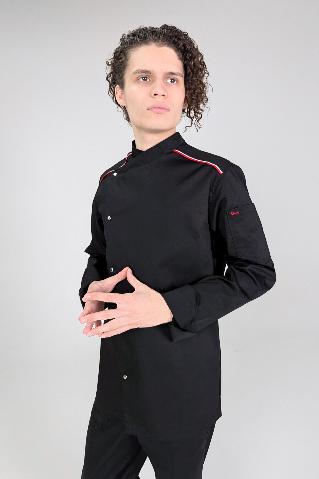 Китель повара вилан мужской, тк. ТиСи Твил, размер 48-50, рост 182-188, Черный, кант красный, белый