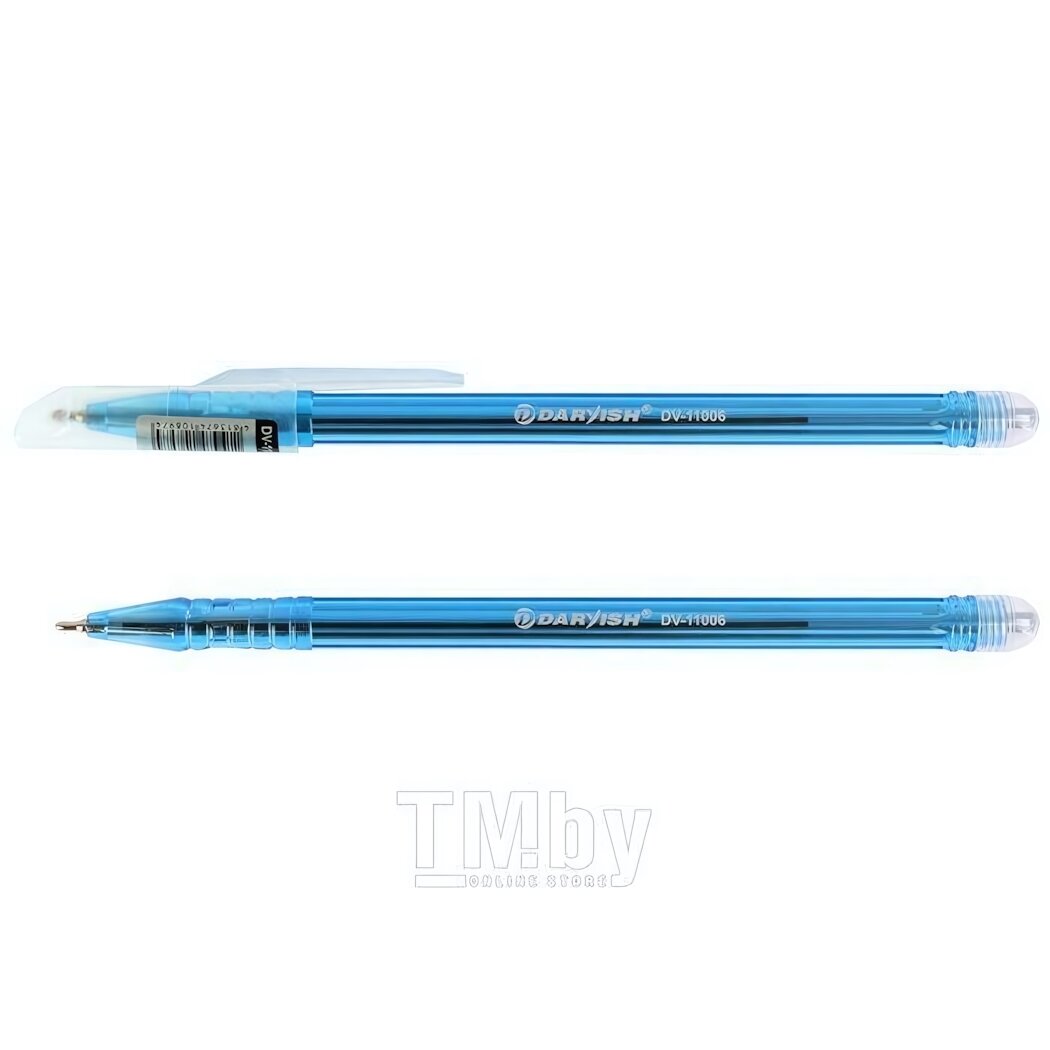 Ручка шариковая "DV-11006", синие чернила 1 мм, прозрачный голубой корпус с колпачком