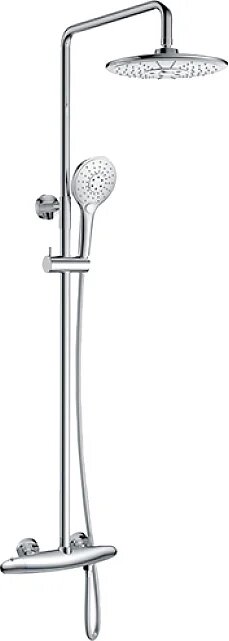 Душевая стойка Kaiser Plane 07177 со смесителем, термостатическим, хром, глянцевая, с тропическим душем, с девиатором, с лейкой, душевая система, латунная
