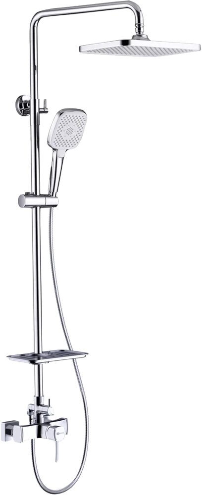 Душевая стойка Lemark Evitta LM0560C со смесителем, хром, глянцевая, с тропическим душем, с девиатором, с лейкой, душевая система, латунная, рычаг сбоку