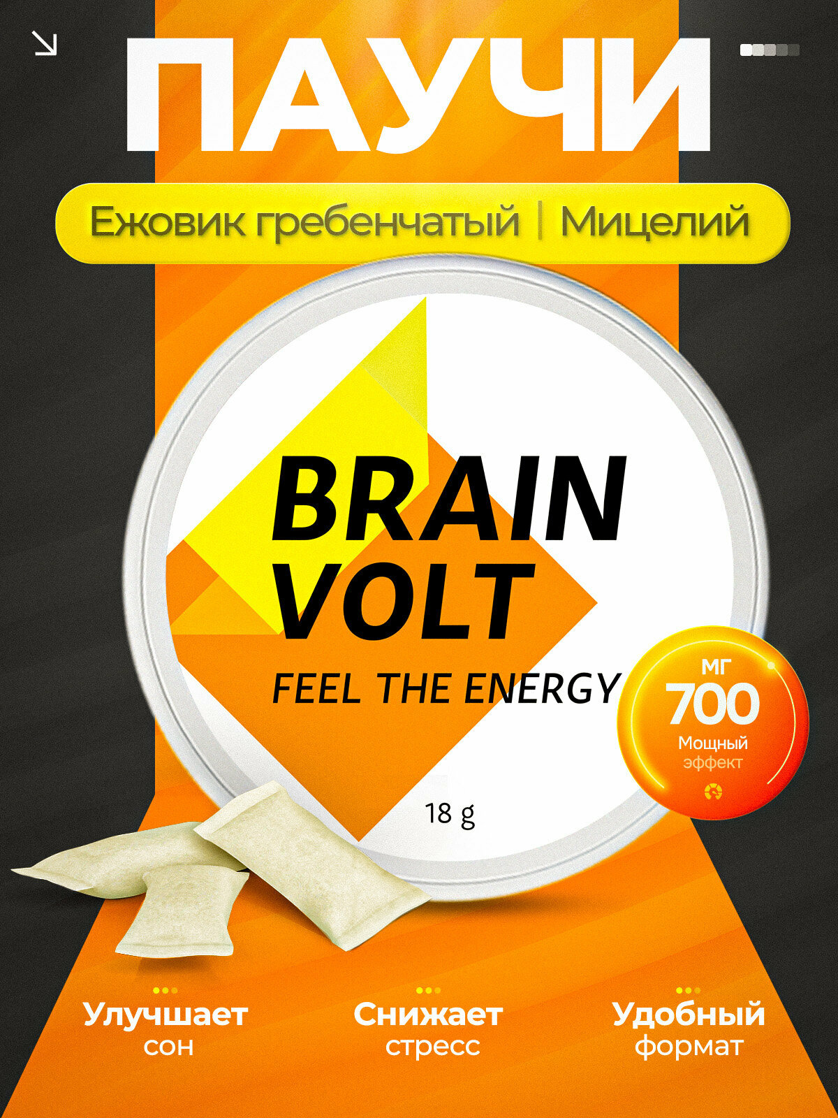 Паучи "Ежовик Гребенчатый" бренда Brainvolt, ноотроп, для улучшения памяти