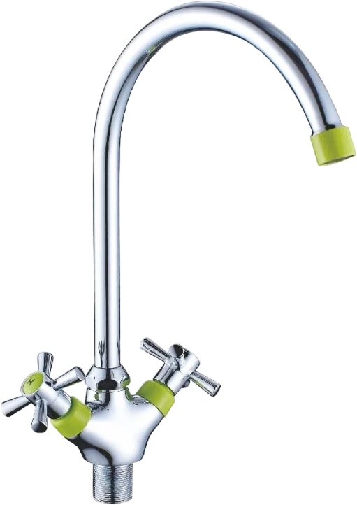 Смеситель для кухни Cron CN142 CN46142-12 с поворотным изливом, хром, зеленый, глянцевый, вентильный