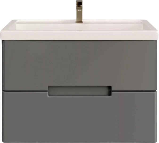 Тумба с раковиной SanStar Noche 70 подвесная, 71 см, серая, черная, матовая, из МДФ, с ящиками, раковина для ванной, фарфоровая, прямоугольная, встроенный слив-перелив