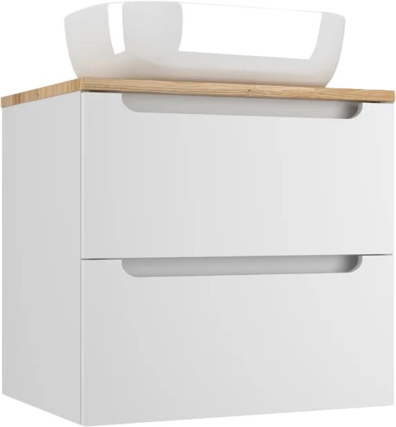 Тумба с раковиной Style Line Бали 60 подвесная, 60 см, со столешницей, белая, матовая, с отверстием под смеситель, из МДФ, с ящиками, раковина для ванной, фарфоровая, прямоугольная