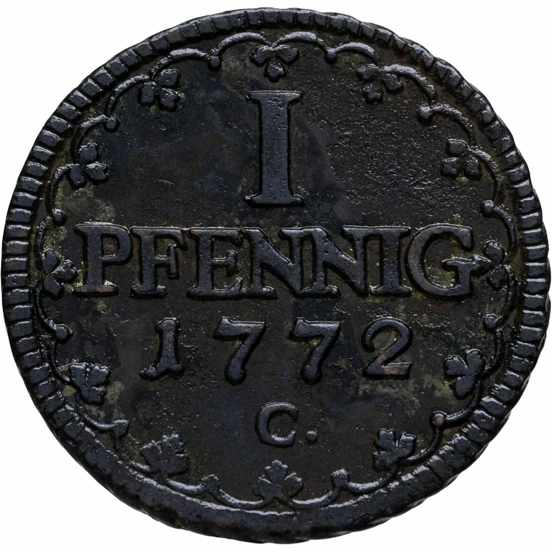 Германия, Саксония 1 пфенниг 1772, Медь, в сохранности VF-XF