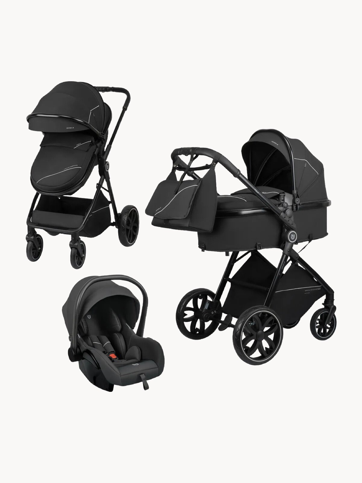 Коляска трансформер для новорожденных 3 в 1 Jovola Folk универсальная, всесезонная, черный