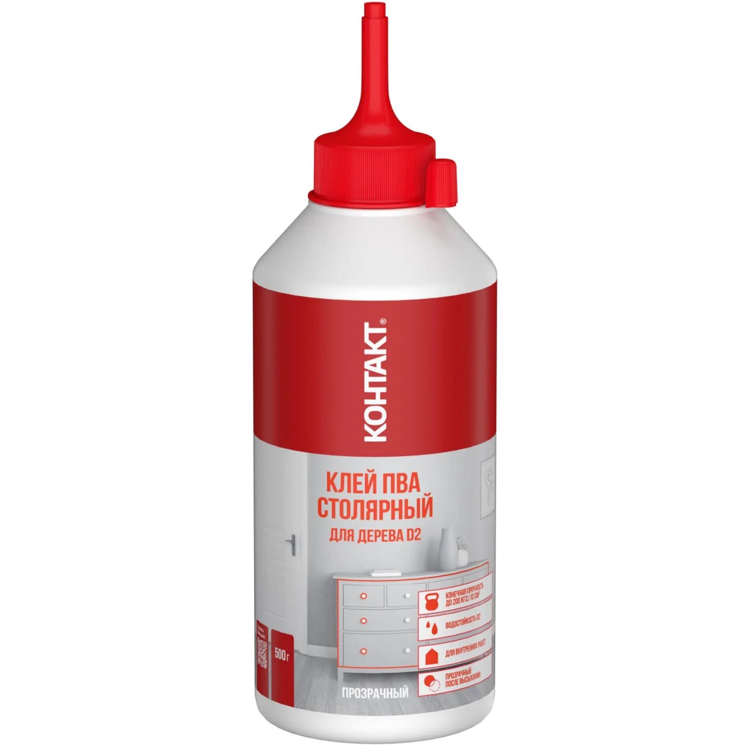 Клей ПВА столярный для дерева D2 контакт, 500 г (25260)