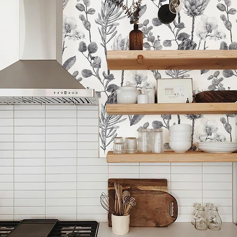 Серые лилии и листья, домашние обои, винтажные самоклеящиеся наклейки для мебельного шкафа, водонепроницаемые украшения для спальни