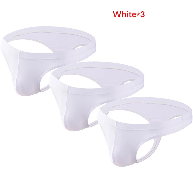 3 шт./лот, мужские трусики-стринги с большой сумкой, нижнее белье из ледяного шелка, сексуальные трусы со средней посадкой, бандаж с выпуклостью и Т-образной спинкой, трусы-бикини Танга