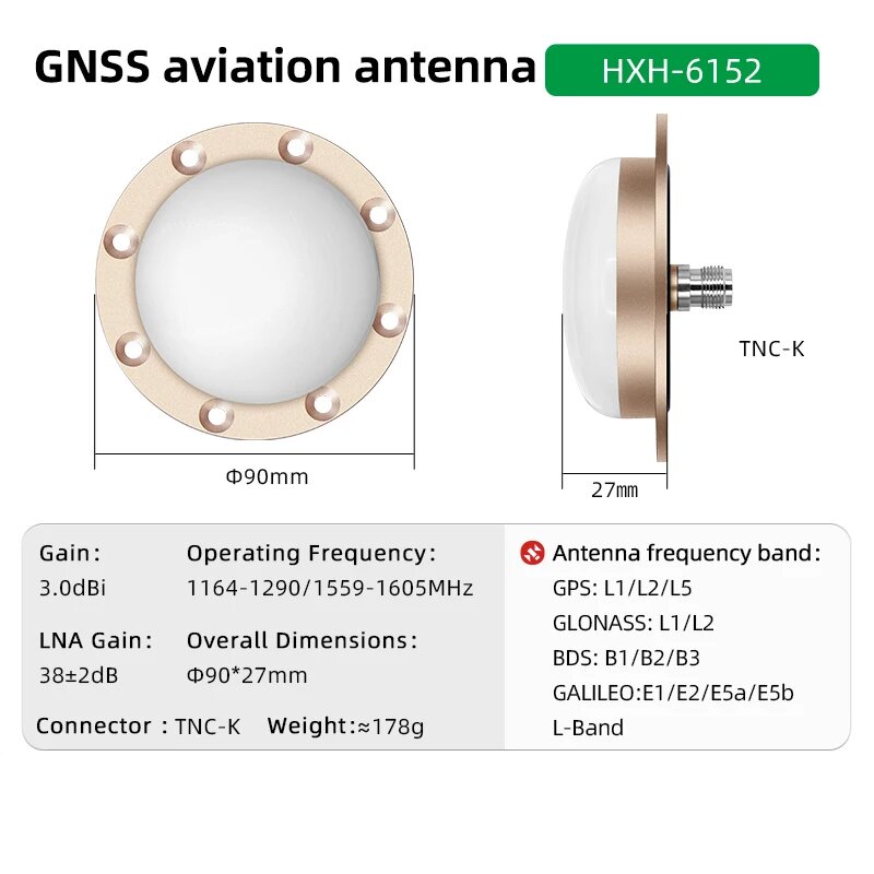 Антенна GNSS Hongxin для аэрофотосъемки, интерфейс TNC, высокоточное многочастотное позиционирование для геодезических работ