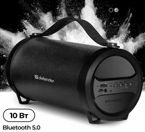 Колонка портативная Defender 65124 G24, 1.0, 10 Вт, Bluetooth, FM-тюнер, McroSD, чёрная