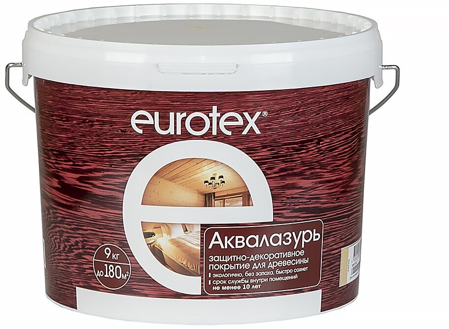 Защитно-декоративное покрытие для древесины EUROTEX Аквалазурь, белый, 9 кг, полуглянцевая