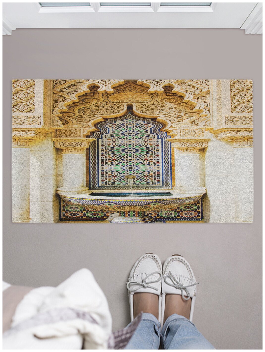 Коврик придверный в прихожую с принтом "Марокканская фреска" 45 на 75 см , JoyArty