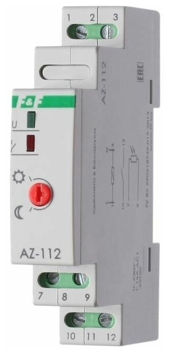 Фотореле AZ-112 (выносной герметичный фотодатчик монтаж на DIN-рейке 1 модуль 230В 16А) F&F EA01.001.013