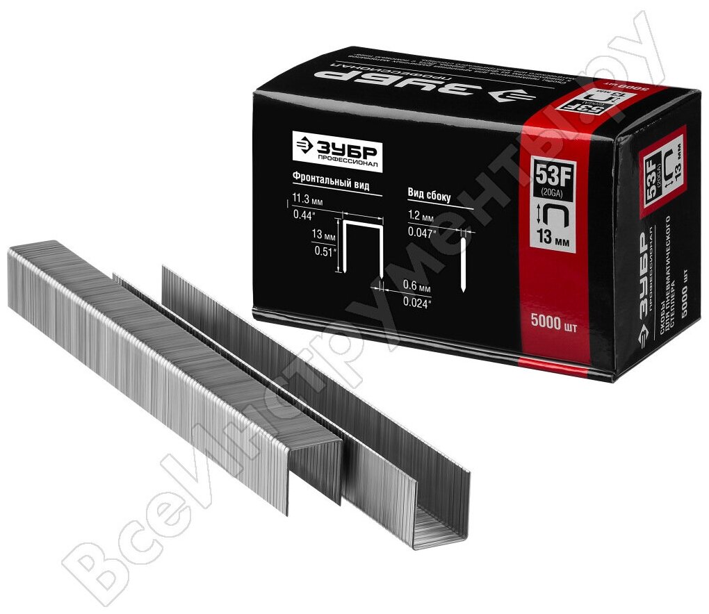 Особотвердые скобы ЗУБР Профессионал плоские, тип 53F, 13 мм, 5000 шт. 31950-13, для