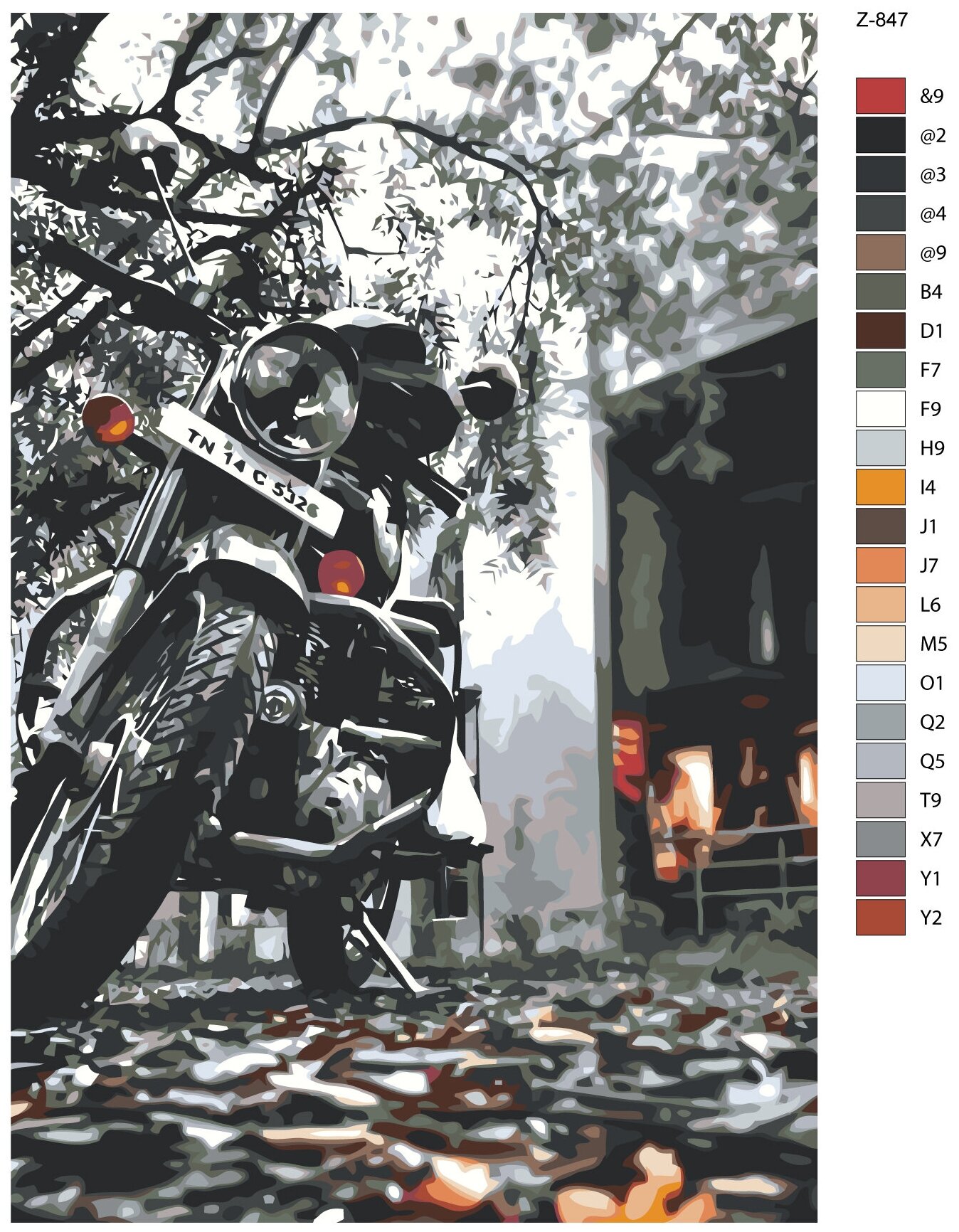 Картина по номерам Z847 "Мотоцикл у кафе" 40х60