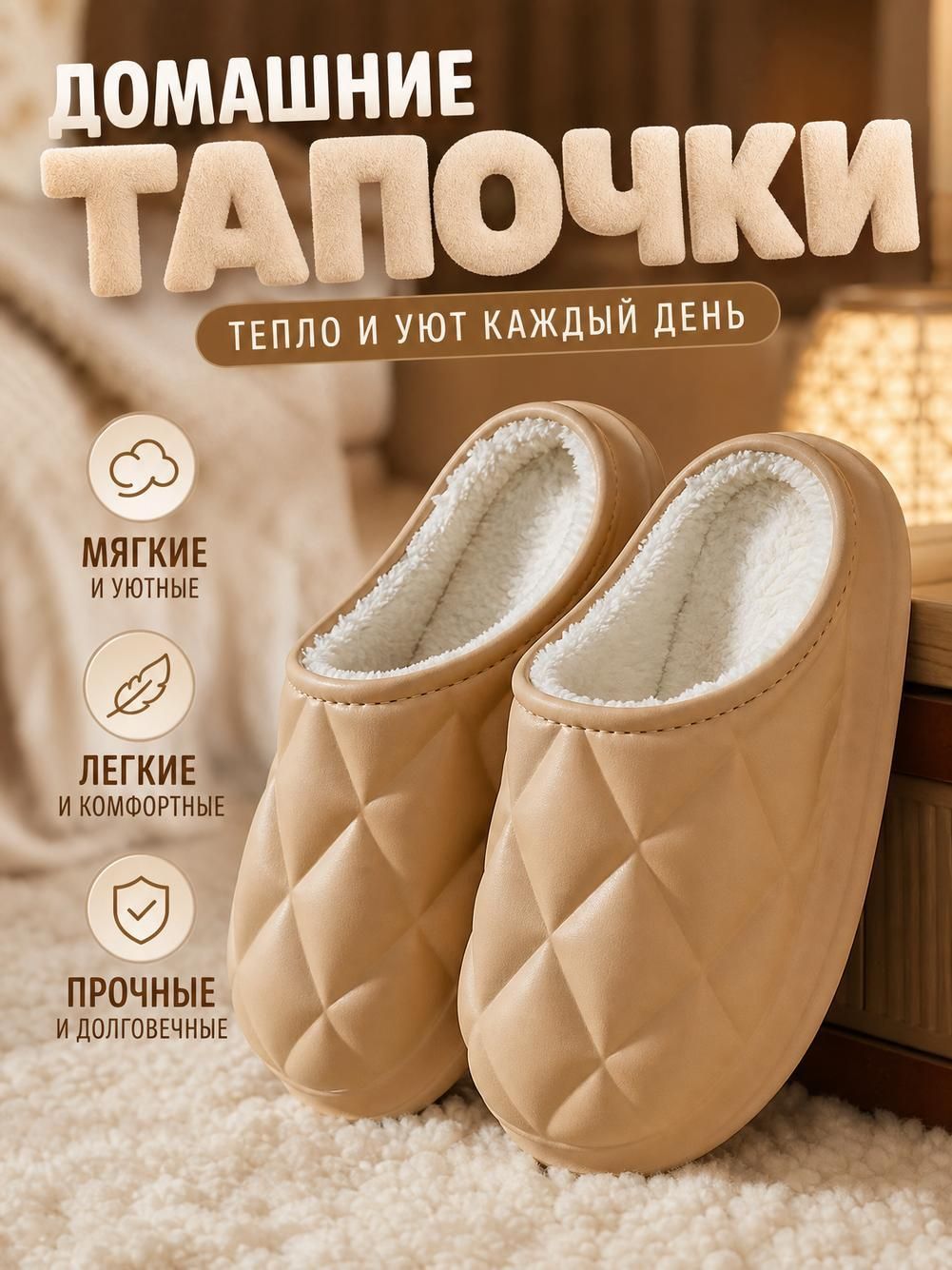 Тапочки, размер 38-39, коричневый