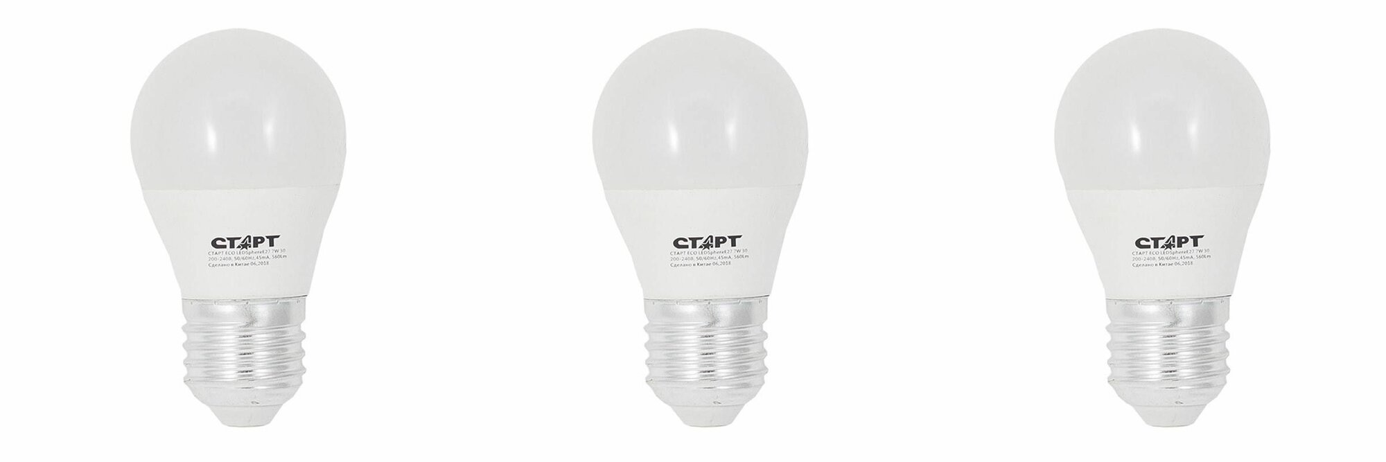 Старт Лампа светодиодная, Eco, Led, E27, 7W30, свет теплый , 3 шт