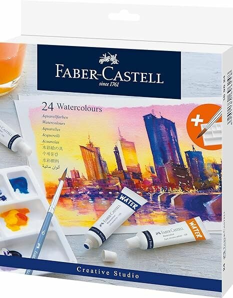 Акварельные краски Faber-Castell "Watercolours", 24 цв, с палитрой и кистью