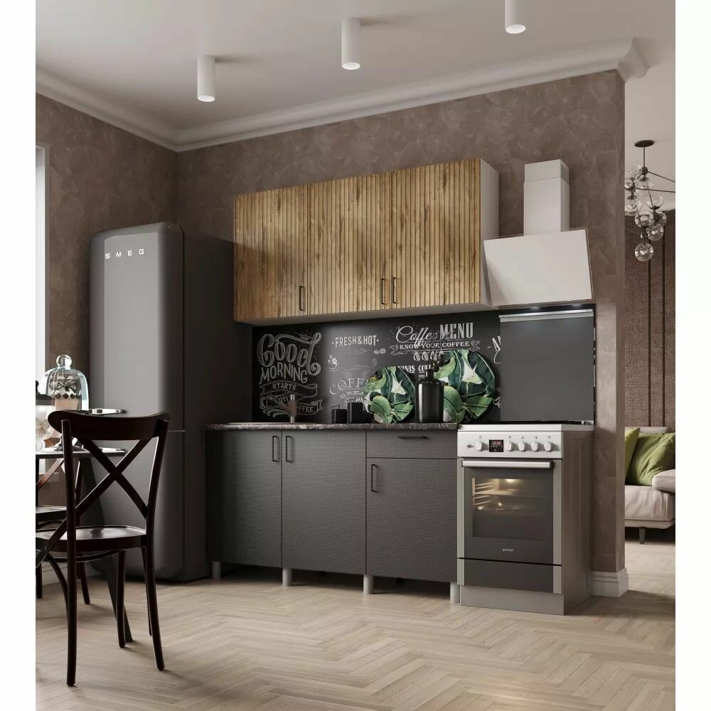 Кухня Кантри без столешницы 1.5 м Дуб канадский/Карбон вулкан 1500х430х2170 тэкс