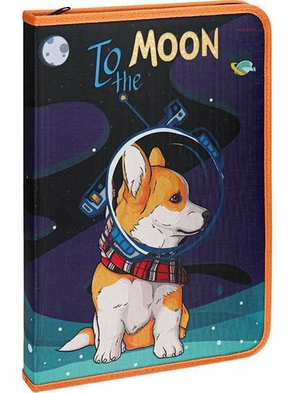 Папка для труда Проф-пресс А4"Корги на луне", печать по ткани, на молнии (ПТР-8973)
