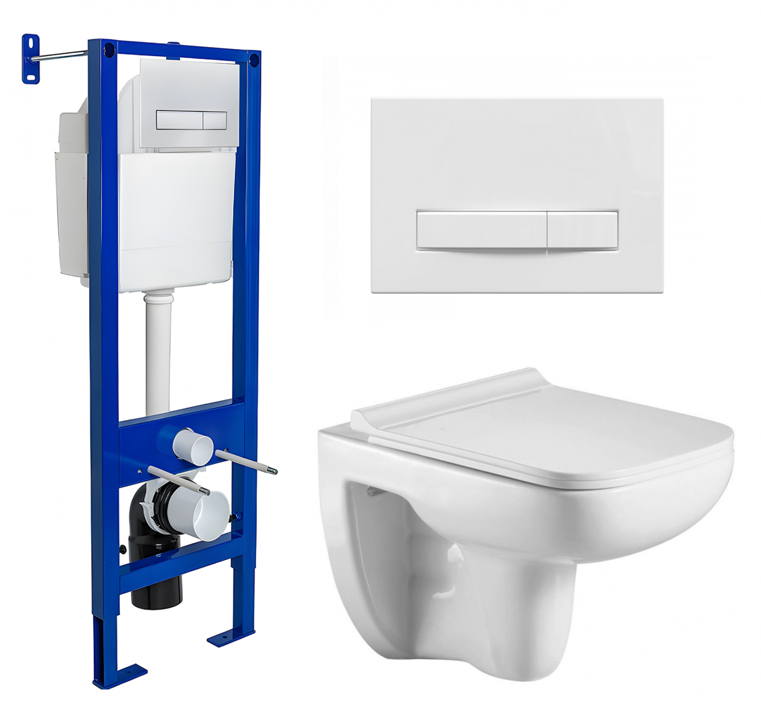 Комплект 3 в 1 инсталляция Berges Wasserhaus Atom Line 410 + Подвесной унитаз WeltWasser Kehlbach 004 GL-WT + кнопка белая