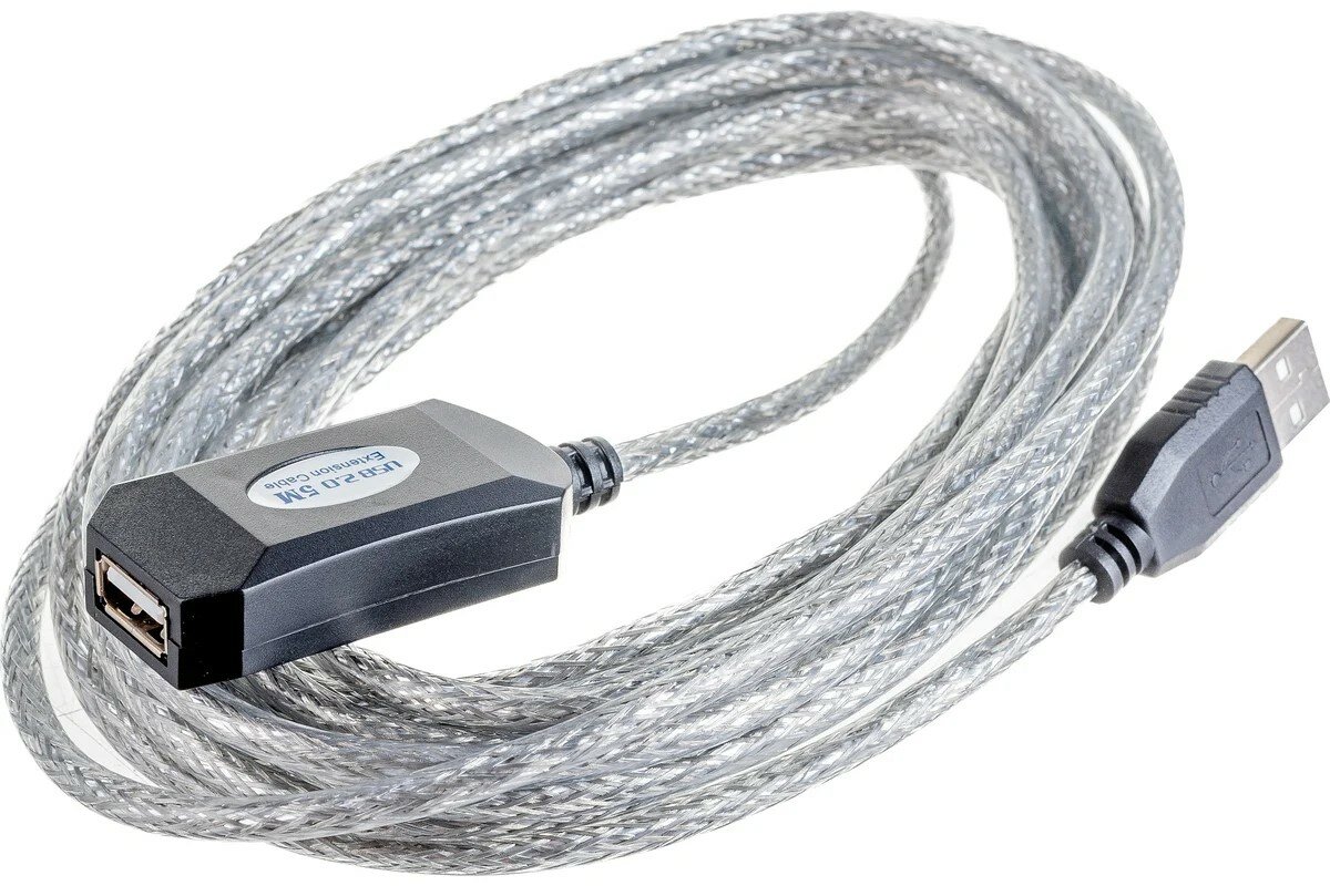 Кабель удлинительный USB A(M) – USB A(F) AOpen-QUST ACU823-5M, активный, позолоченные контакты, 5 метров, v2.0