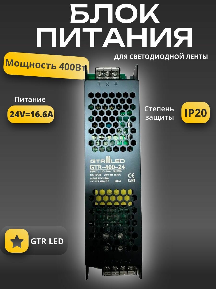 Блок питания для светодиодной ленты GTR LED 400W / 24V / 16.6A
