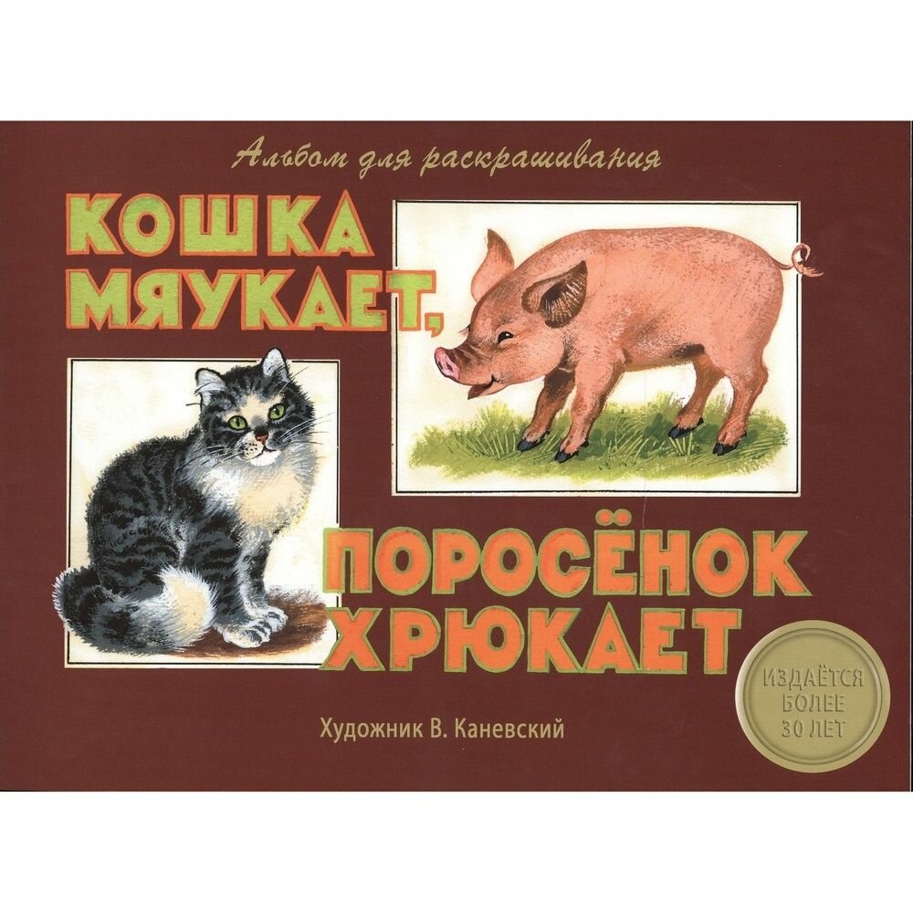 Альбом для раскрашивания Стрекоза Кошка мяукает, поросенок хрюкает. Художник В. Каневский. Издается более 30 лет. 2016 год