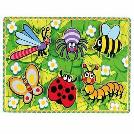 Пазл-вкладыш VIGA "Насекомые", дерево, 6 деталей