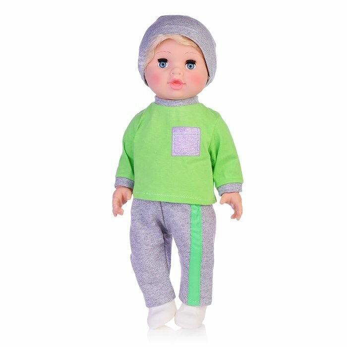 Кукла Страна кукол "Сашенька 11" в серо-зеленом костюмчике, в серой шапочке (22-15.1)