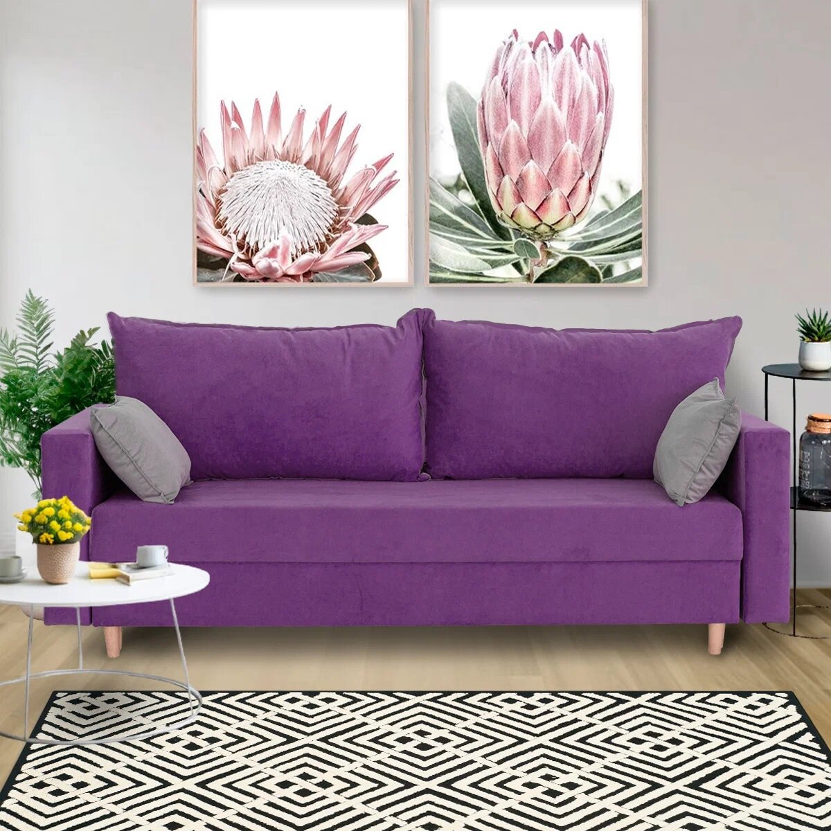 Раскладной диван кровать Венеция прямой, механизм еврокнижка, 220х93х85 см, фиолетовый