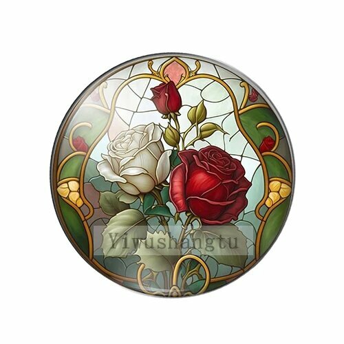 Круглые стеклянные кабошоны с рисунком цветов 10 шт 12 мм, J