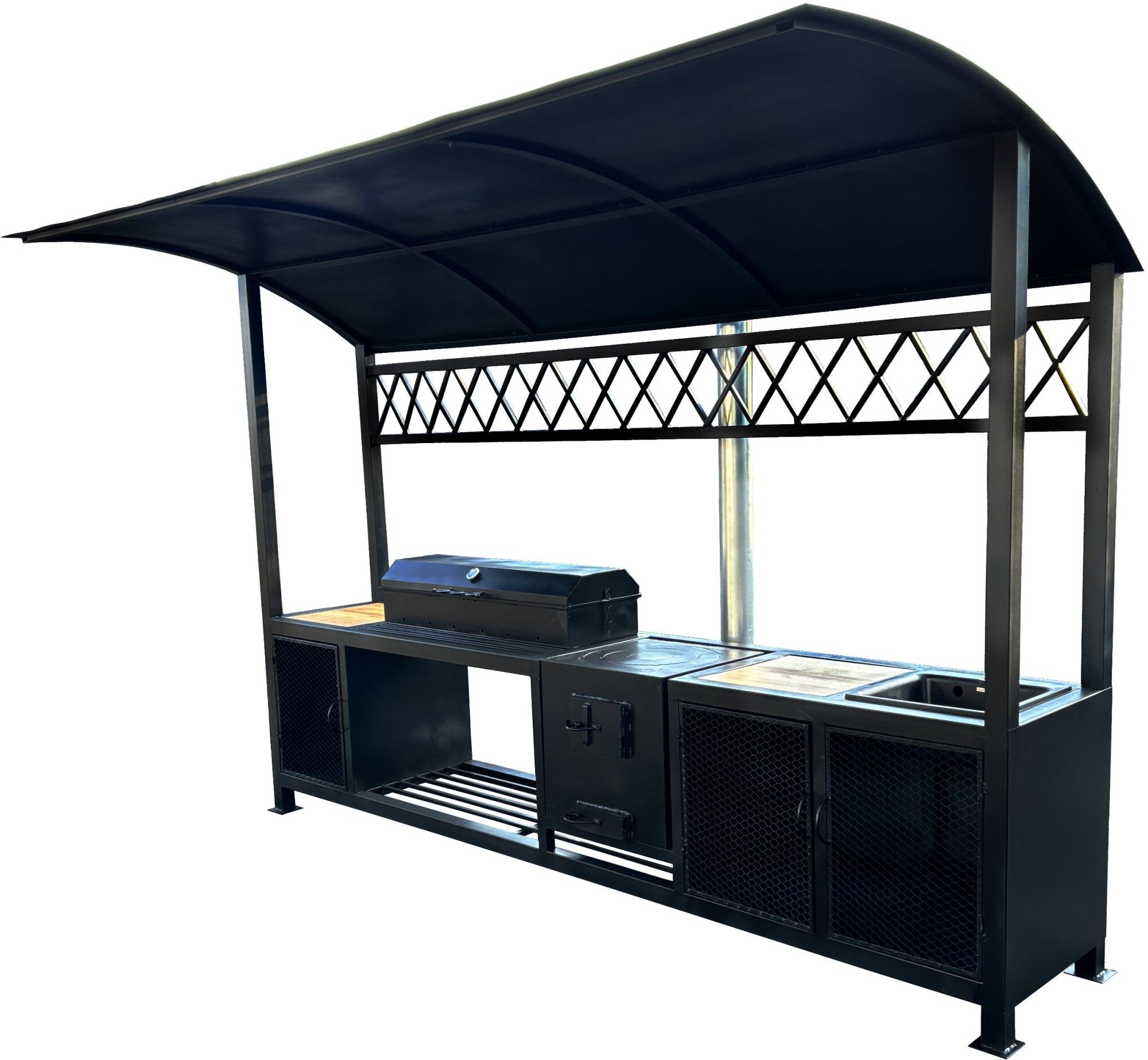 Мангальная зона "Гурман MAX", с крышей, с полками, с мойкой, 10 пазов