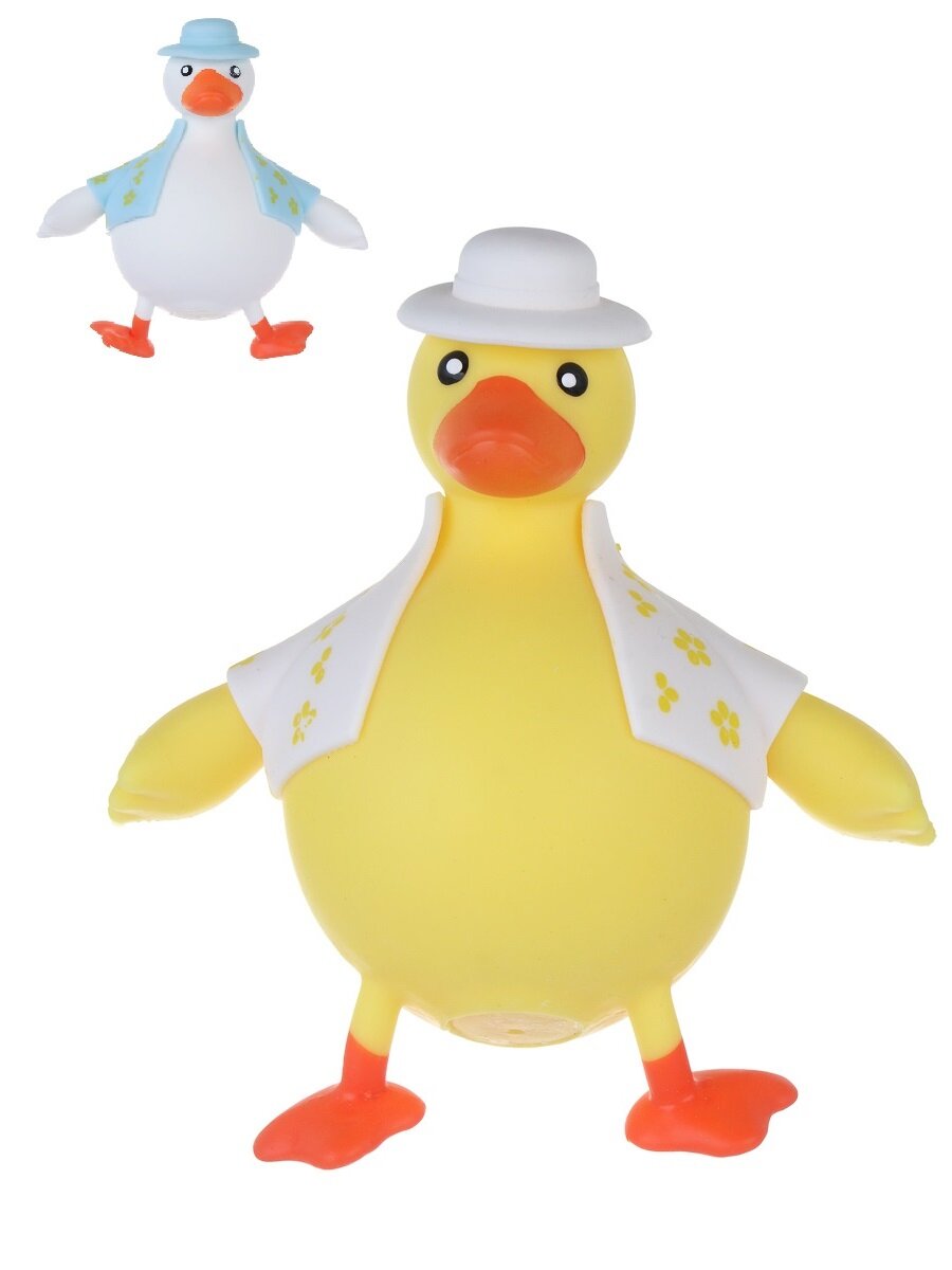 Детская игрушка антистресс для рук, сквиш гусь 7 см в рубашке и шляпе для мальчиков и девочек