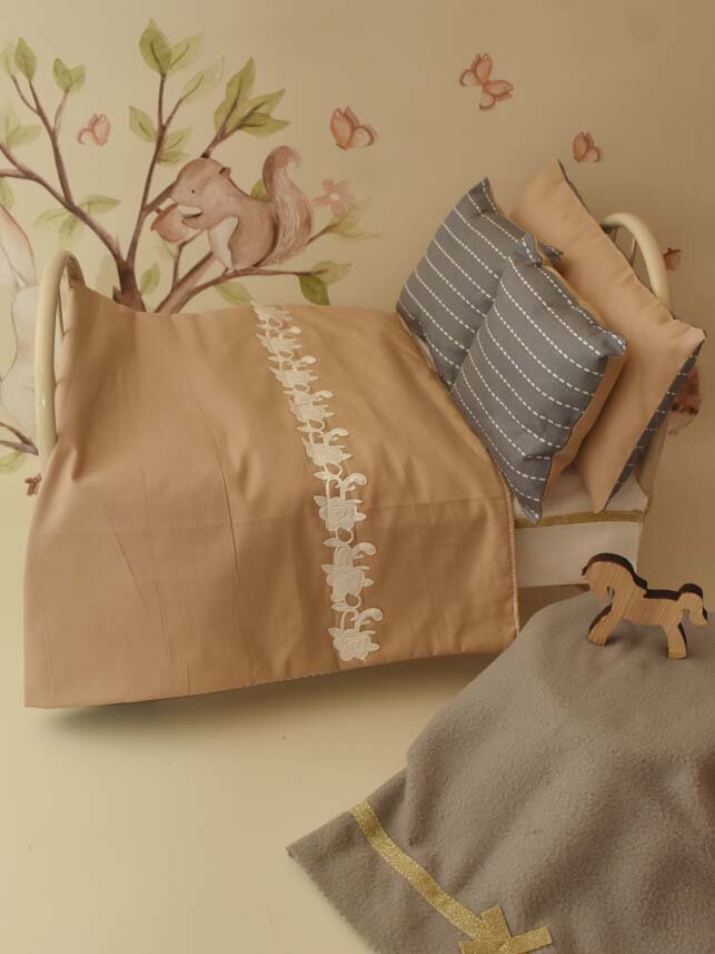 Комплект постельного белья двухсторонний с матрасиком для кукол до 55 см, хлопок 100%