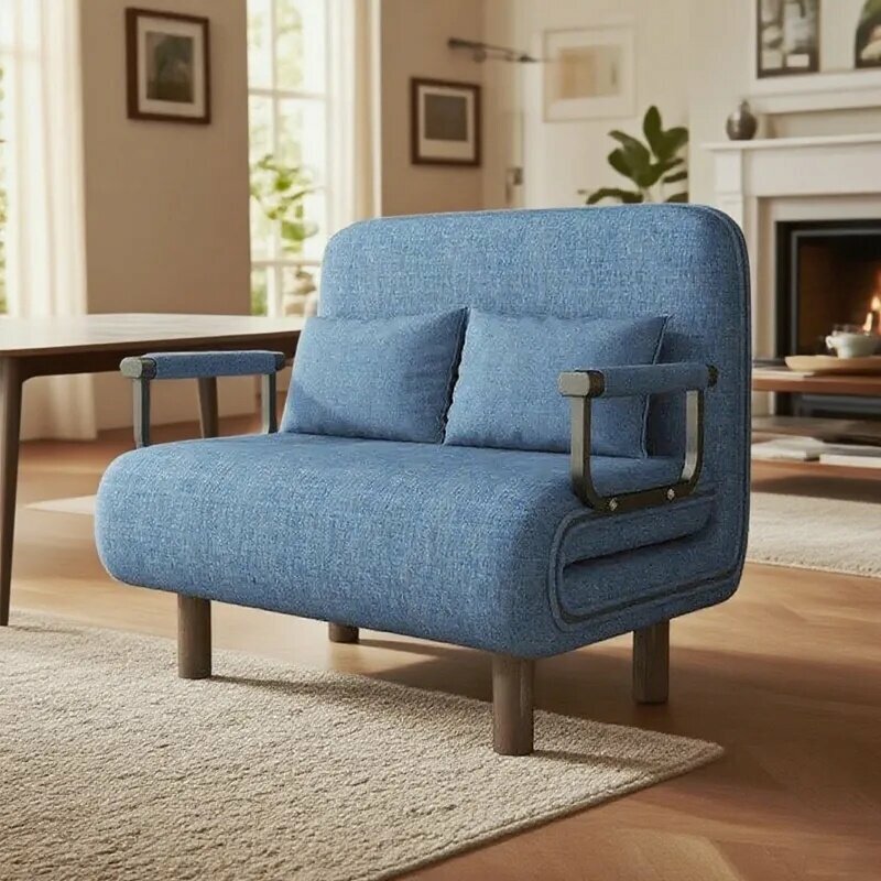 Темно-синий многофункциональный складной диван-кровать, размеры: 65 см в ширину x 190 см в длину x 28 см в высоту