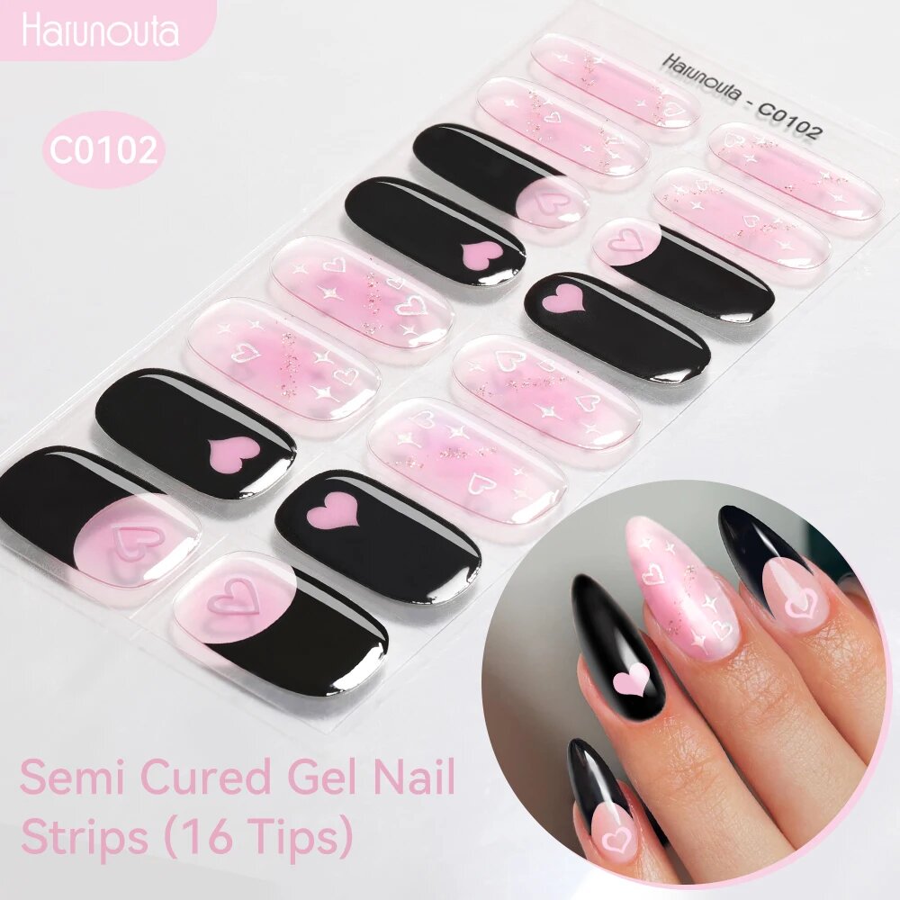 Полугель-полоски для ногтей Harunouta C0102, розовый, 16 шт