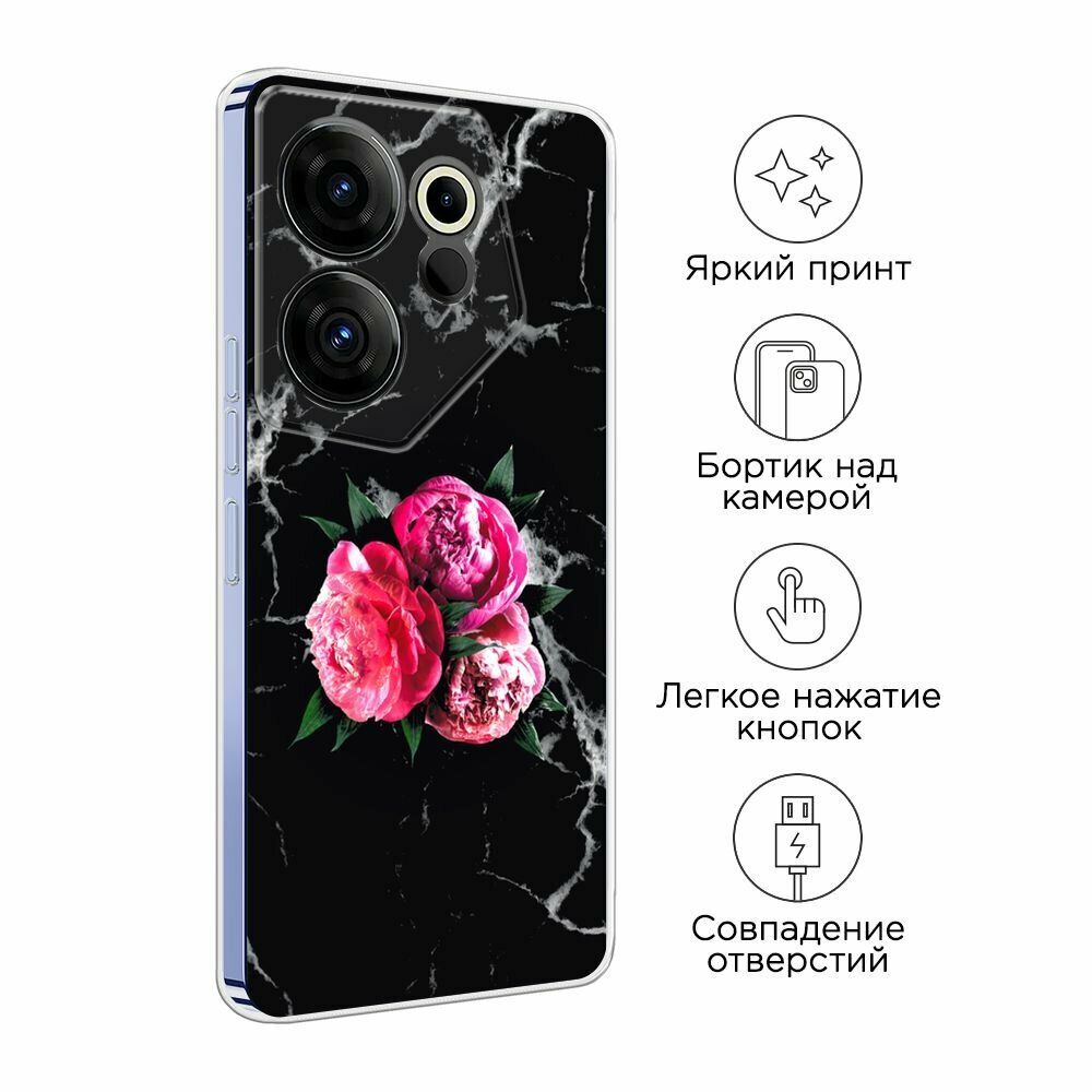 Чехол на Tecno Camon 20 Premier / Текно Камон 20 Премьер с принтом "Букет на черном мраморе" — фото 1