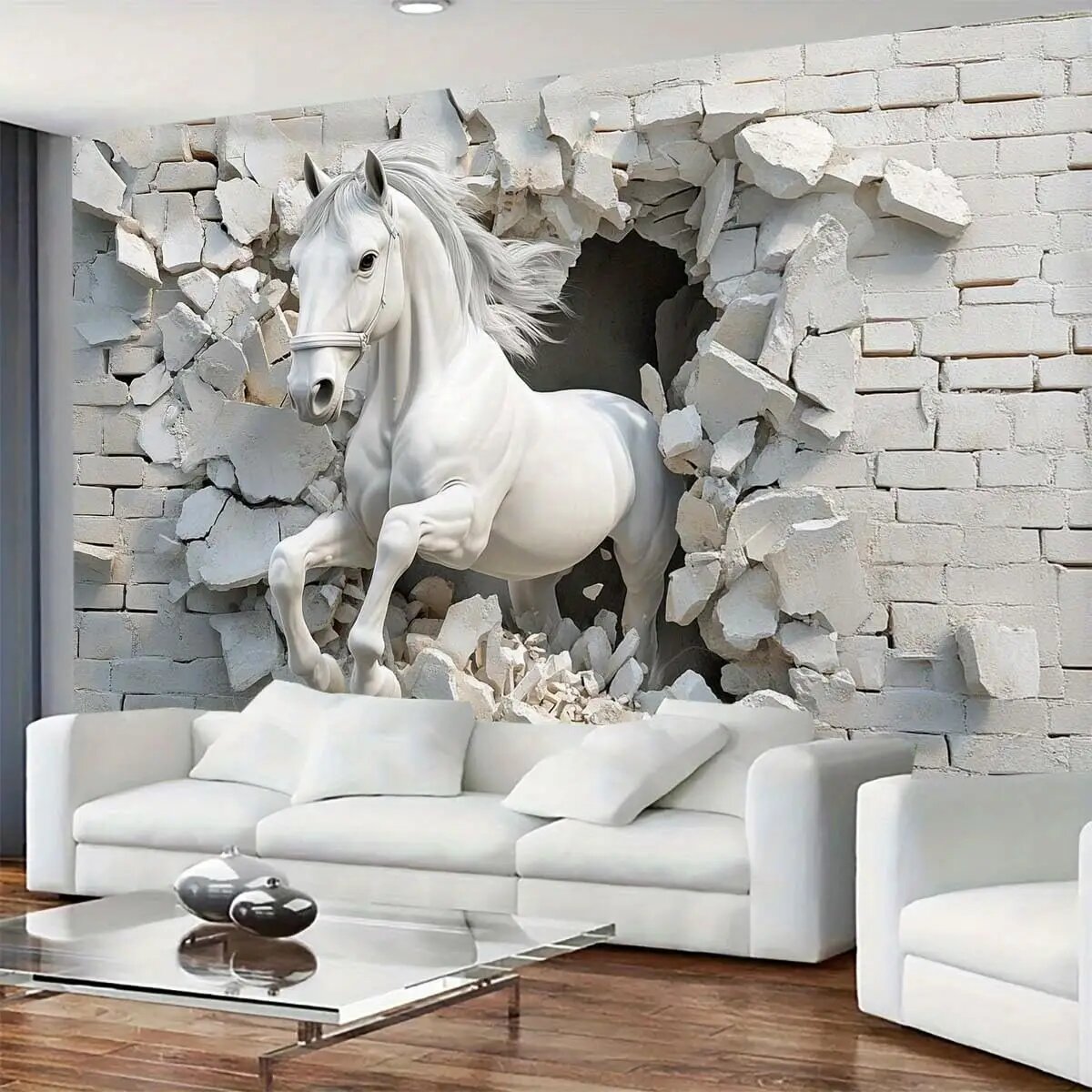 3D гобелен "Прорыв лошади", белый, полиэстер, 70x100 см, ZQ-2509292789, 300x180CM