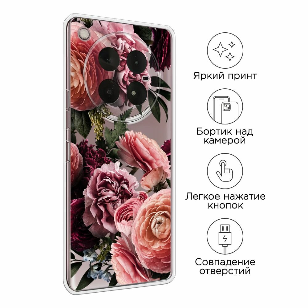 Чехол на Infinix Zero 40 4G / Инфиникс Зеро 40 4G с принтом "Бордовые винтажные цветы", прозрачный — фото 1