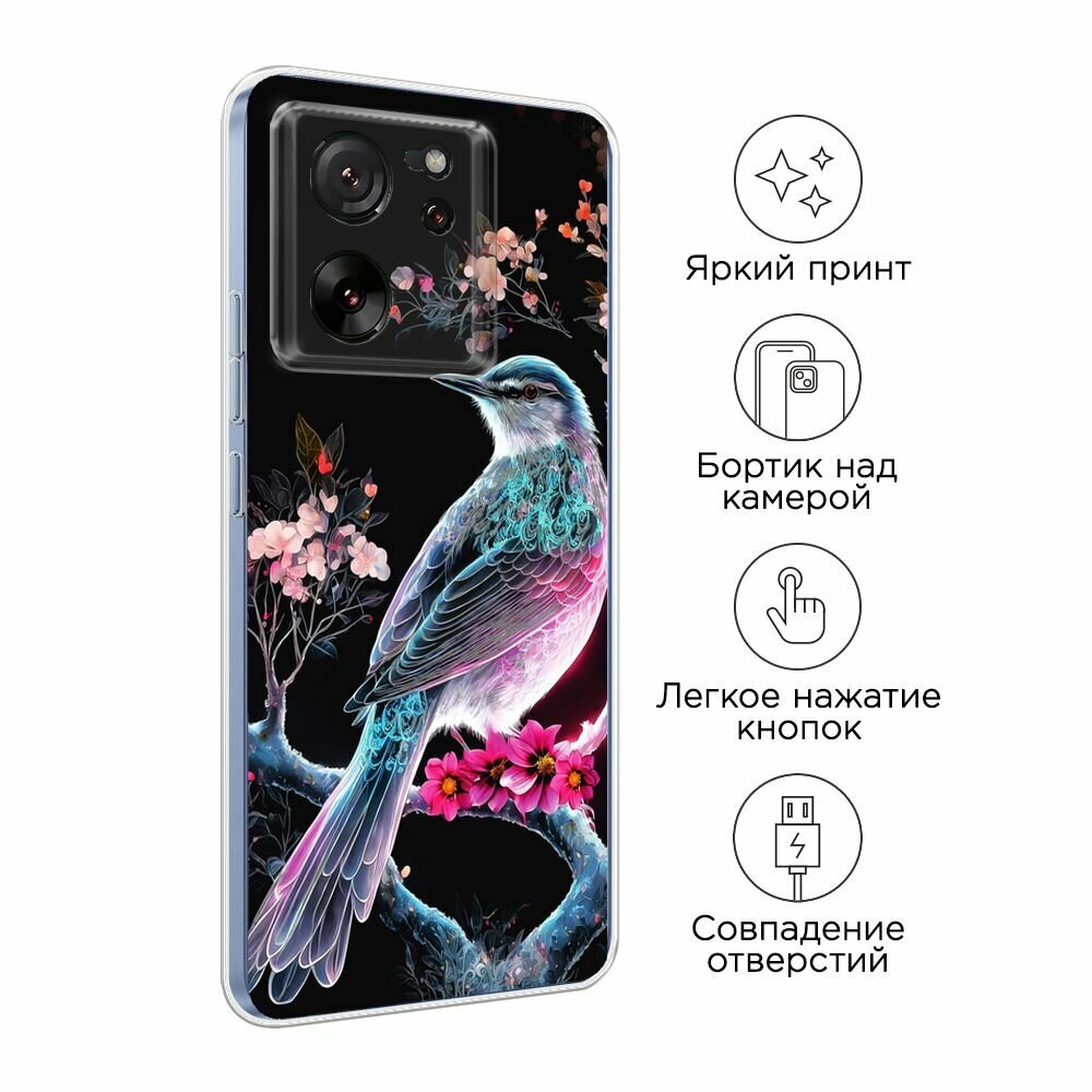 Чехол на Xiaomi 13T / Сяоми 13T с принтом "Птица на цветущем дереве" — фото 1