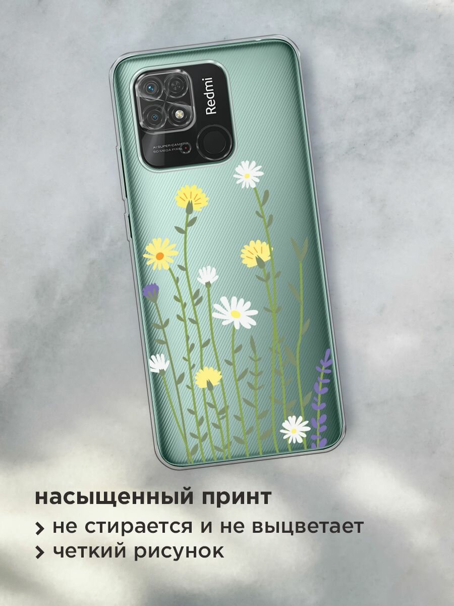 Чехол на Xiaomi Redmi 10C / Сяоми Редми 10C с принтом "Пучок полевых цветов", прозрачный — фото 1