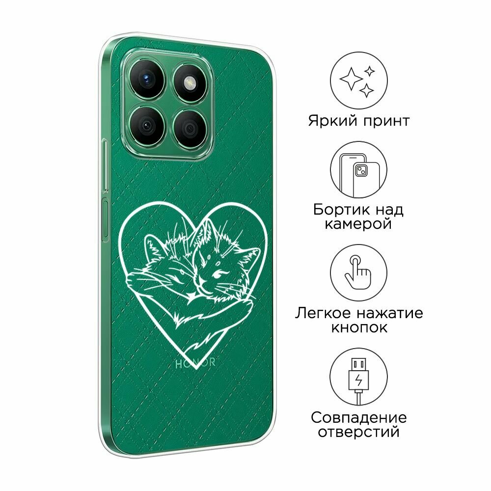 Чехол на Honor X8B / Хонор X8B с принтом "Влюблённые котики рисунок 2 - 14 февраля", прозрачный — фото 1
