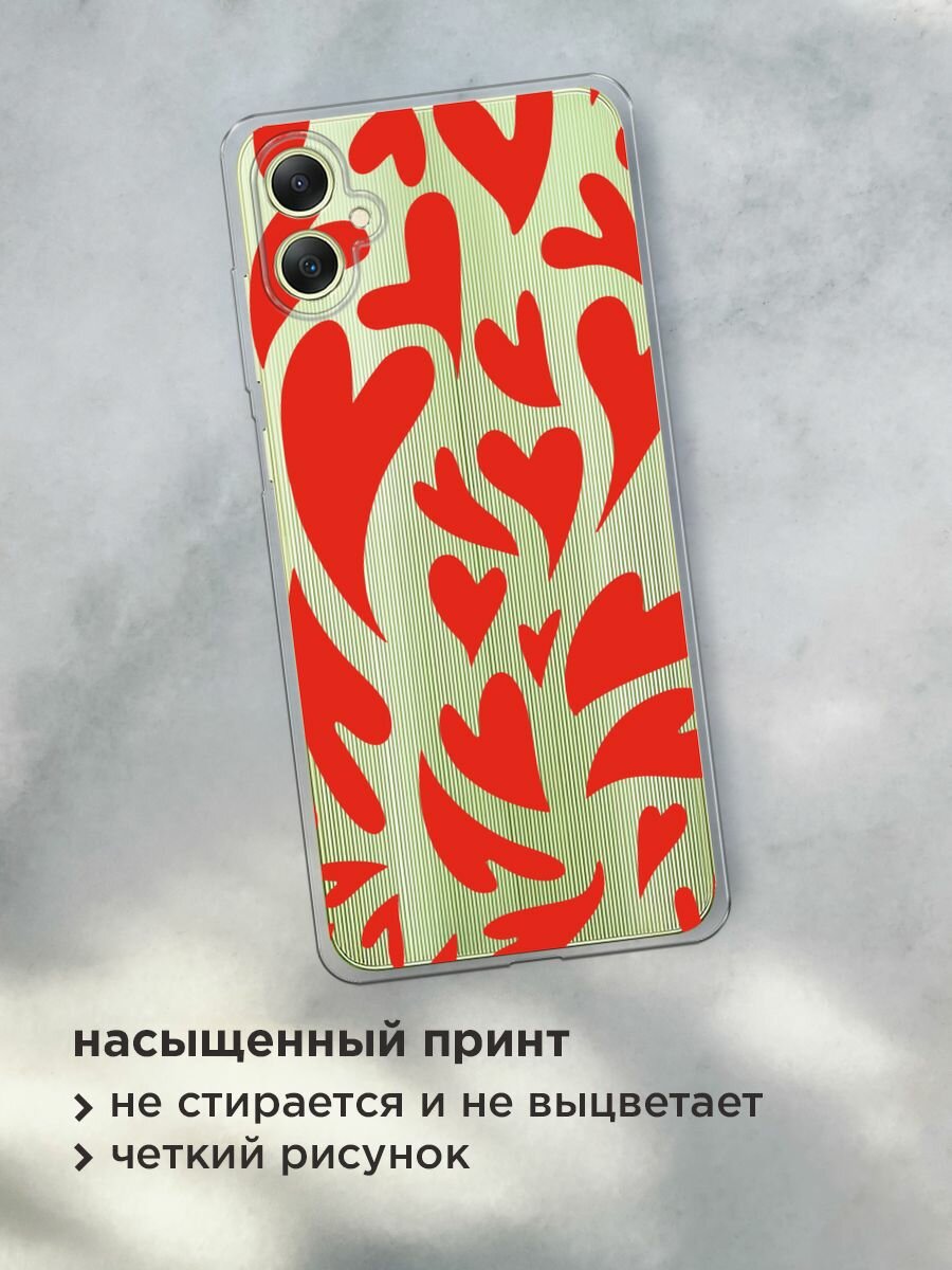 Чехол на Samsung Galaxy A06 / Самсунг Галакси А06 с принтом "Crazy hearts 2 - 14 февраля", прозрачный — фото 1