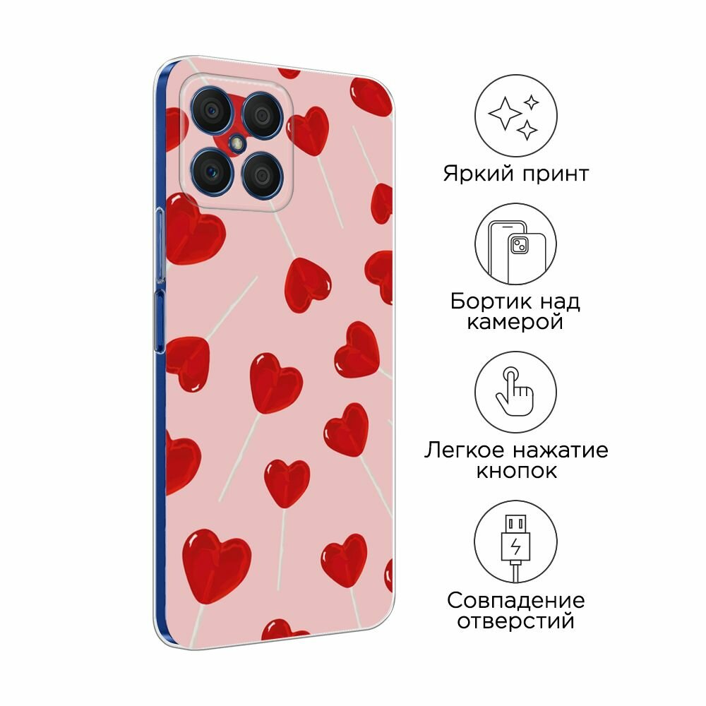 Чехол на Honor X8 / Хуавей X8 с принтом "Сердечки-леденцы 1 - 14 февраля" — фото 1